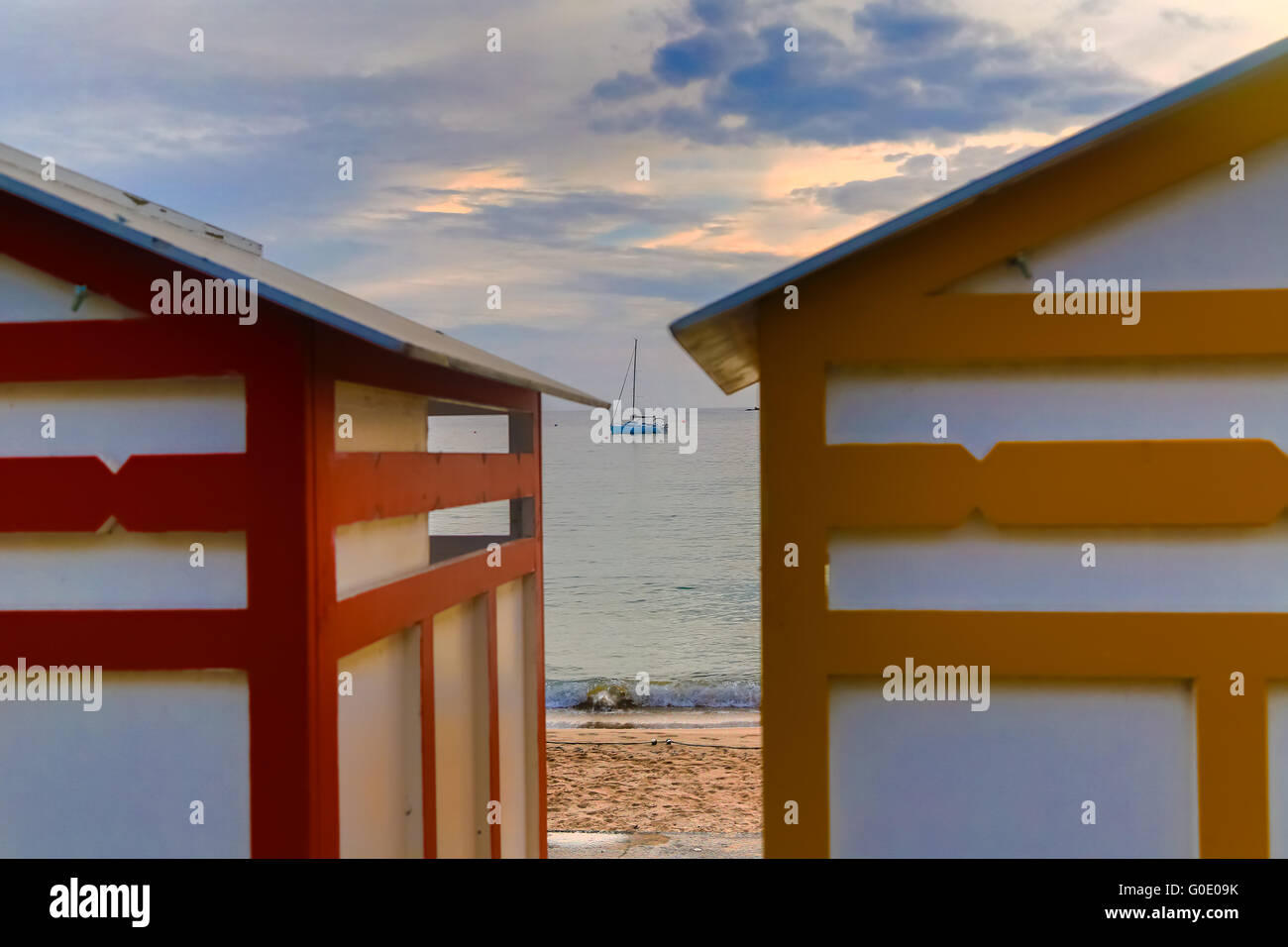 Colorful beach huts in good weather Stock Photo - Alamy