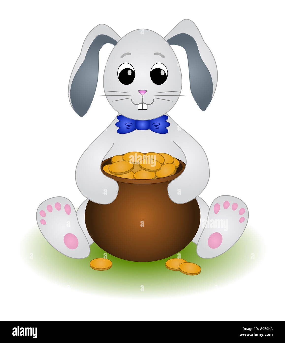Cartoon Rabbit with Pot of Gold Coins Stock Photo - Alamy
