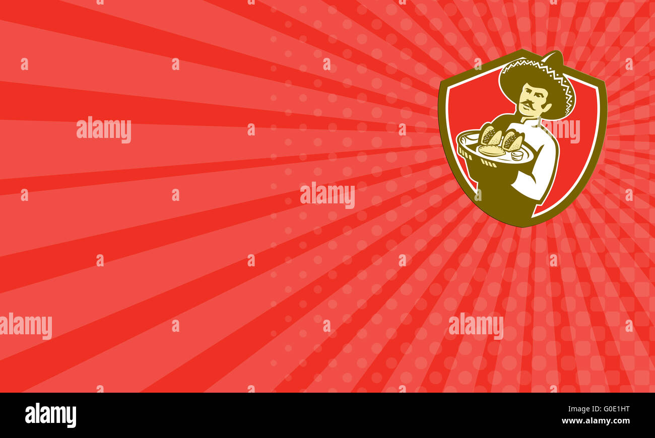 Business card Mexican Chef Cook Serving Taco Plate Shield Stock Photo ...