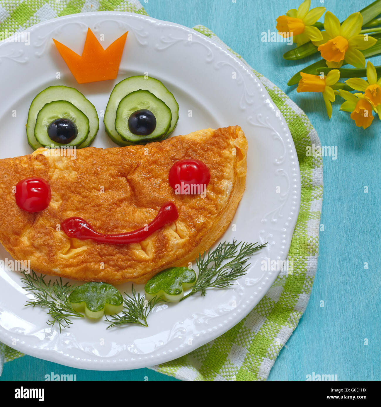 Breakfast for kids - frog princees omelette with vegetables Stock Photo ...