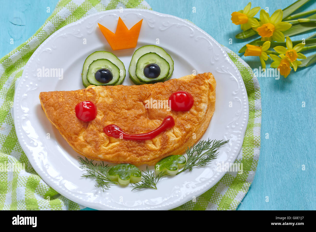 Breakfast for kids - frog princees omelette with vegetables Stock Photo ...