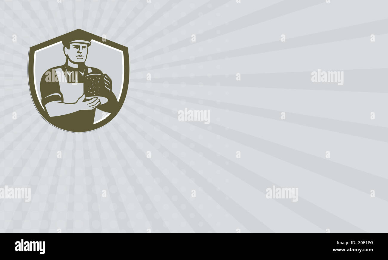 Business card Cheesemaker Holding Cheese Shield Retro Stock Photo - Alamy