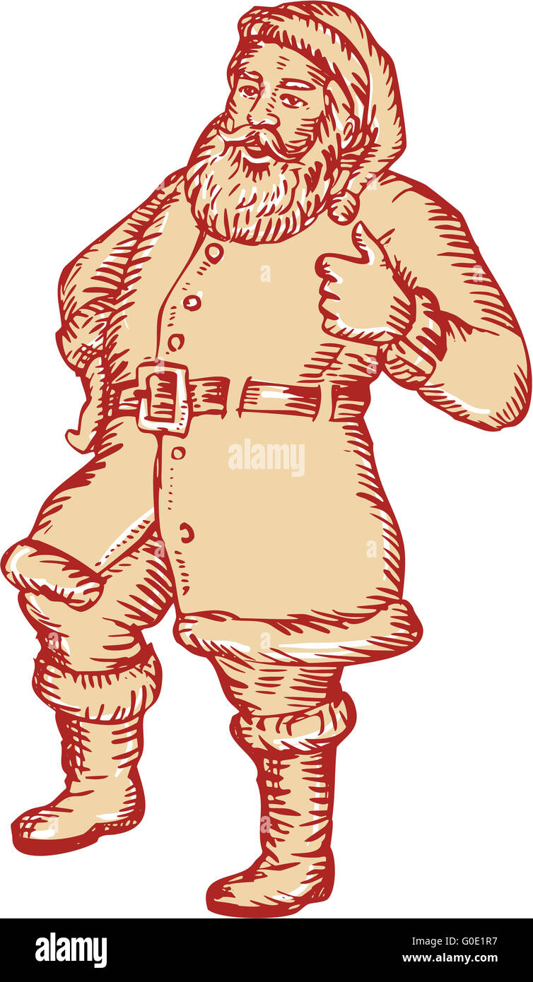 Santa Claus Father Christmas Thumbs Up Etching Stock Photo - Alamy