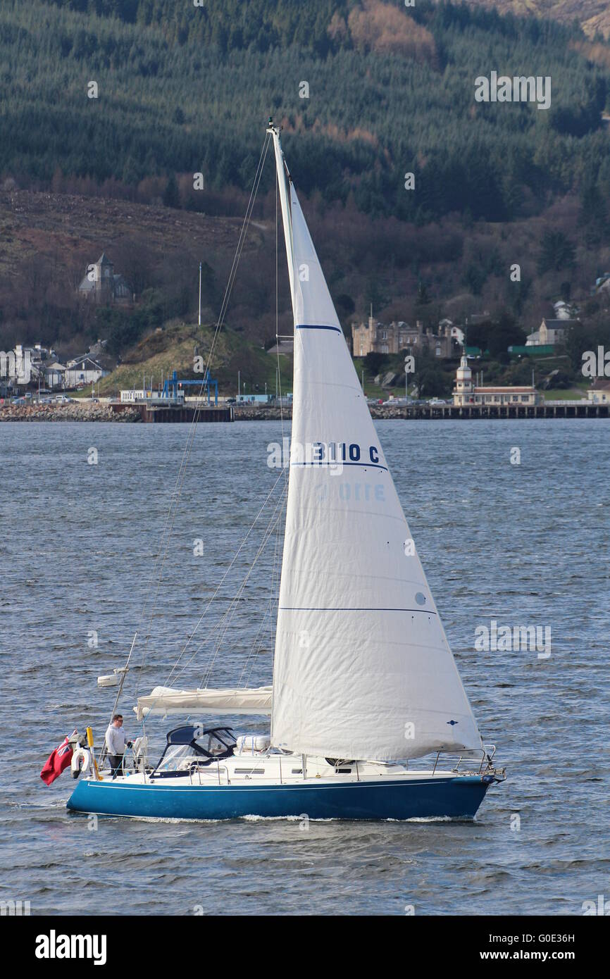 The yacht Bluebird (3110C) passing Cloch Point on the Firth of Clyde ...