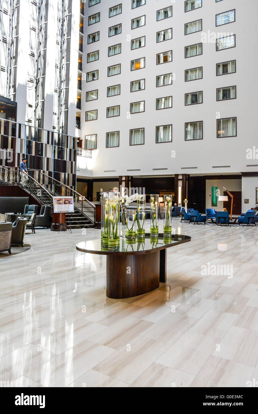 Artistic floral centerpiece in the beautiful lobby of the modern ...