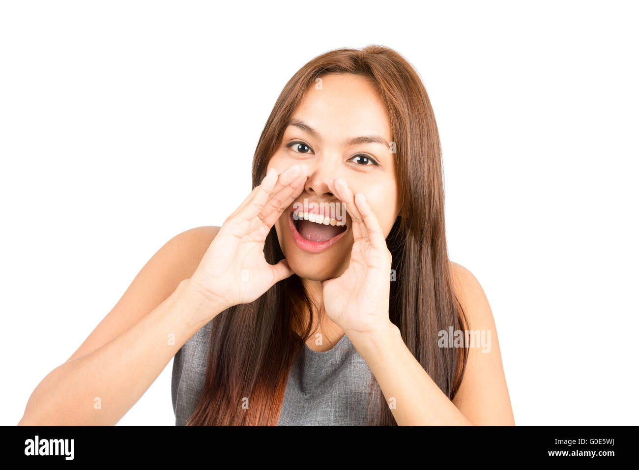 Hands cupped around mouth hi-res stock photography and images - Alamy