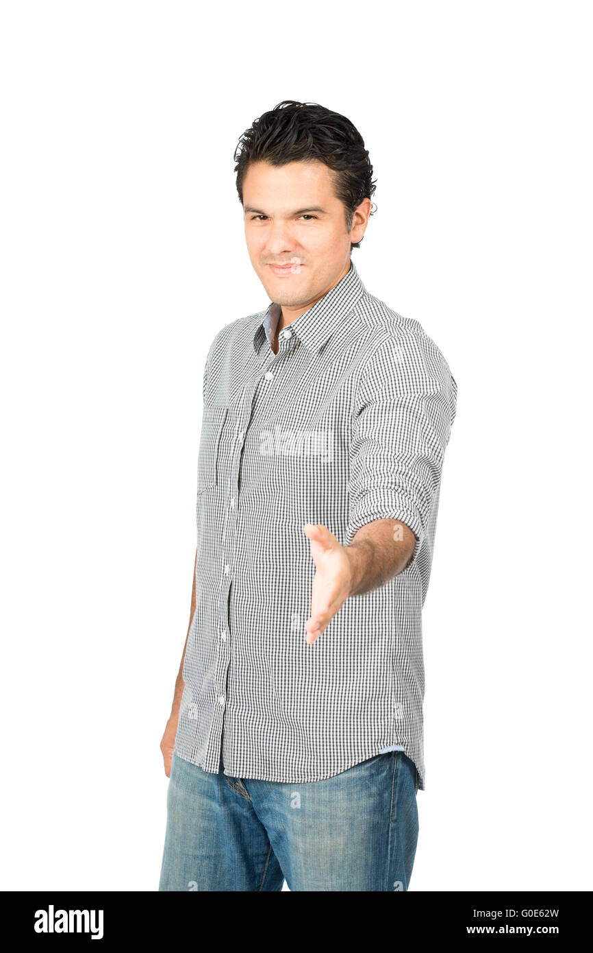 Friendly Gesture Hispanic Man Handshake At Camera Stock Photo - Alamy