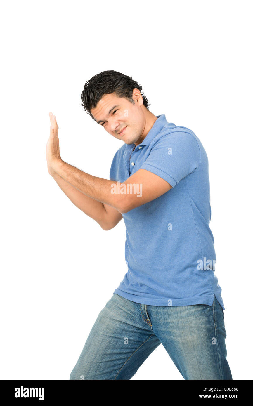 Man Driving Back Pushing Against Side Object Stock Photo - Alamy