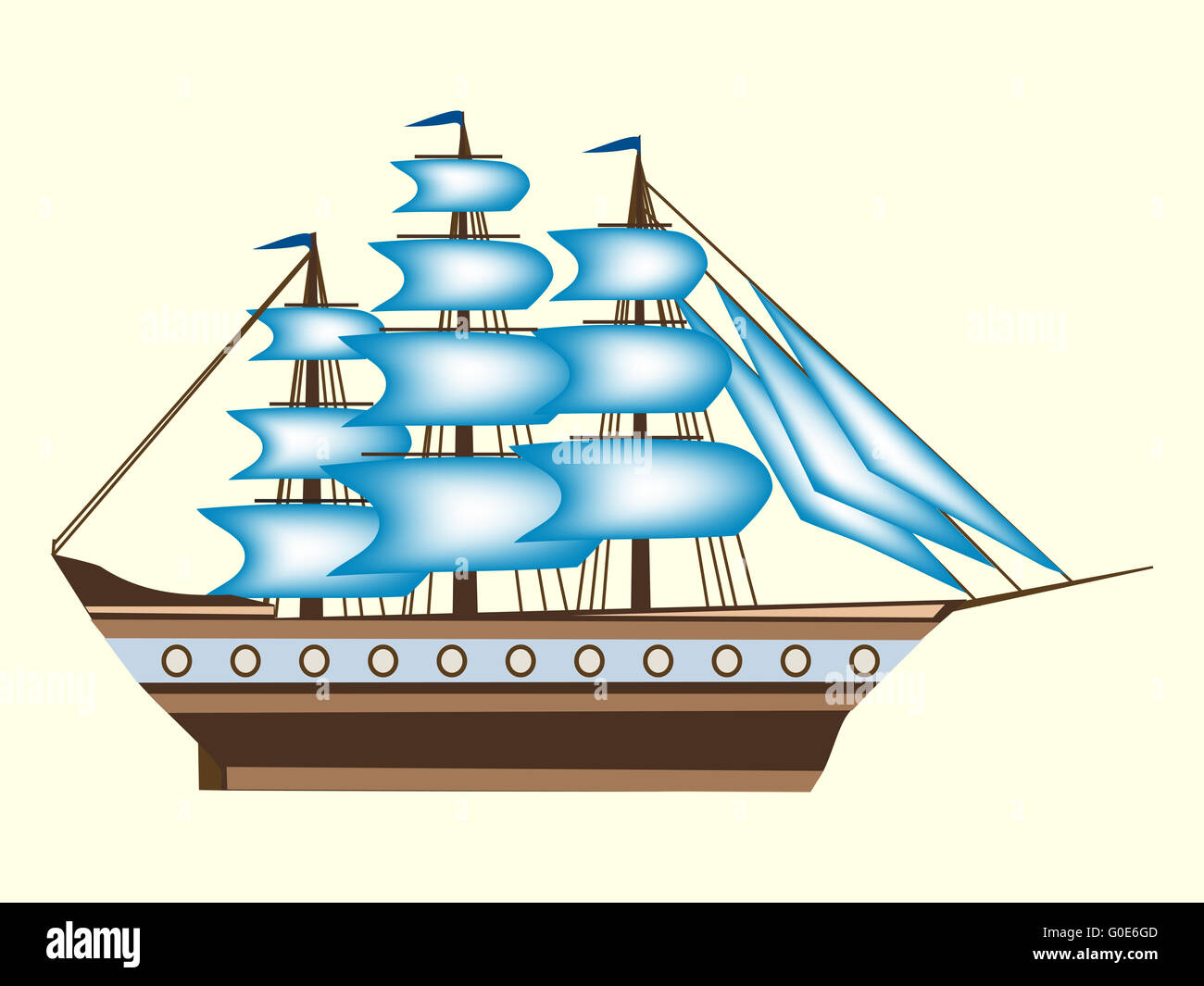 Sailing color ship frigate retro transport sea Stock Photo - Alamy