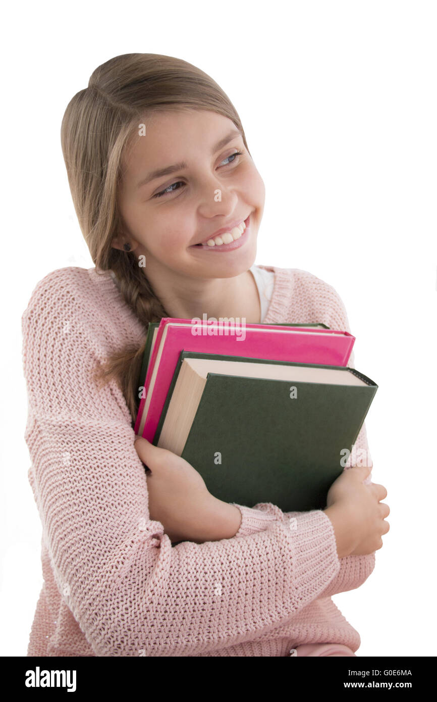 Teenage girl with books Stock Photo - Alamy