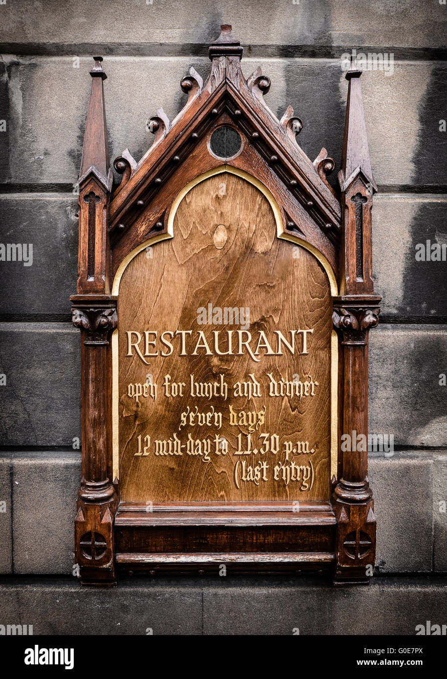 Ornate Wooden Restaurant Sign Stock Photo - Alamy