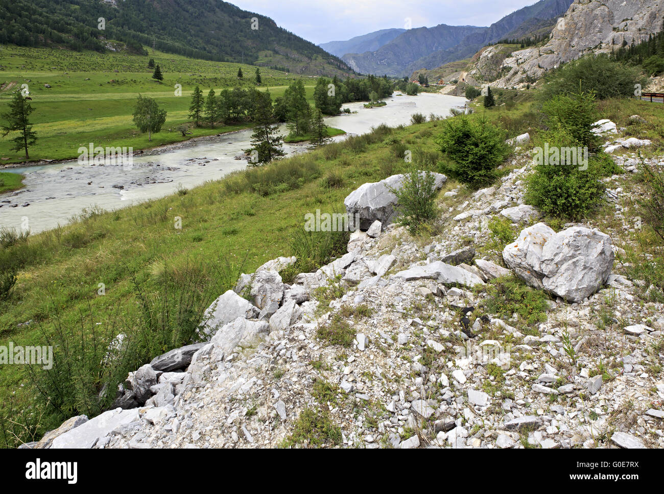 White marbleized limestone on the banks of river Chuya Stock Photo - Alamy