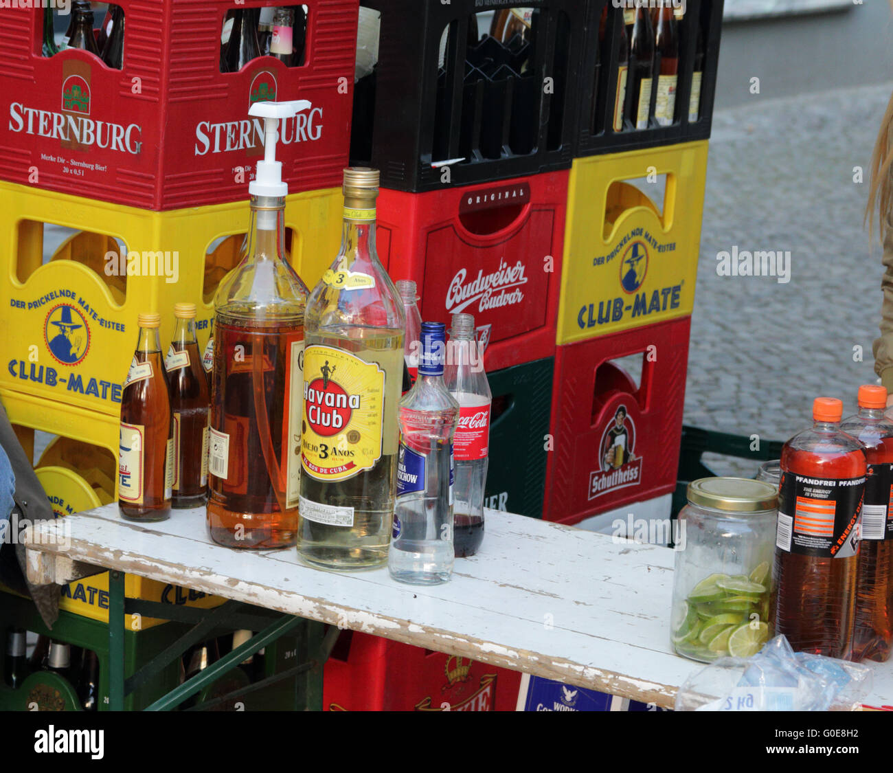 Large bottles of alcohol and crates of beer for the Walpurgis ...