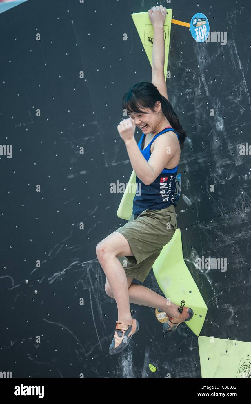 Chongqing, China. 1st May, 2016. Mei Kotake of Japan celebrates as she ...
