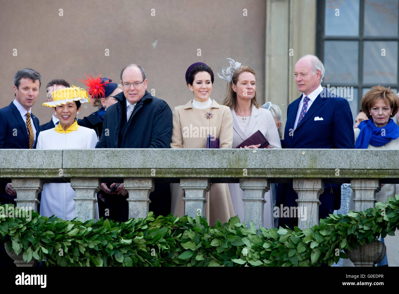 Prince Albert II of Monaco (3d L), Crown Princess Mary (C), Crown ...