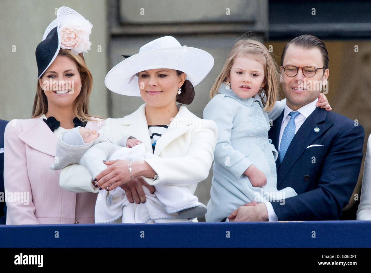 (L-r) Princess Madeleine, baby Prince Oscar, Crown Princess Victoria ...