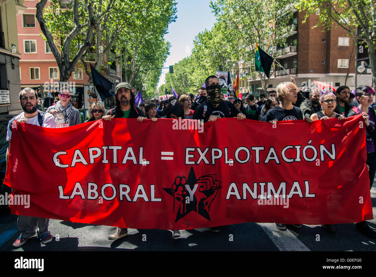 Madrid, Spain. 01st May, 2016. People demonstrating during Labour Day ...