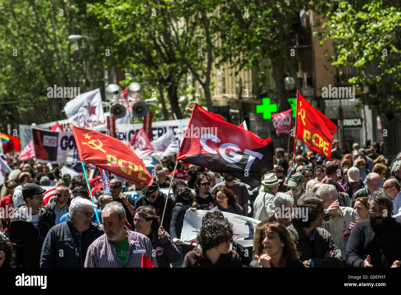 Madrid, Spain. 01st May, 2016. People demonstrating during Labour Day ...