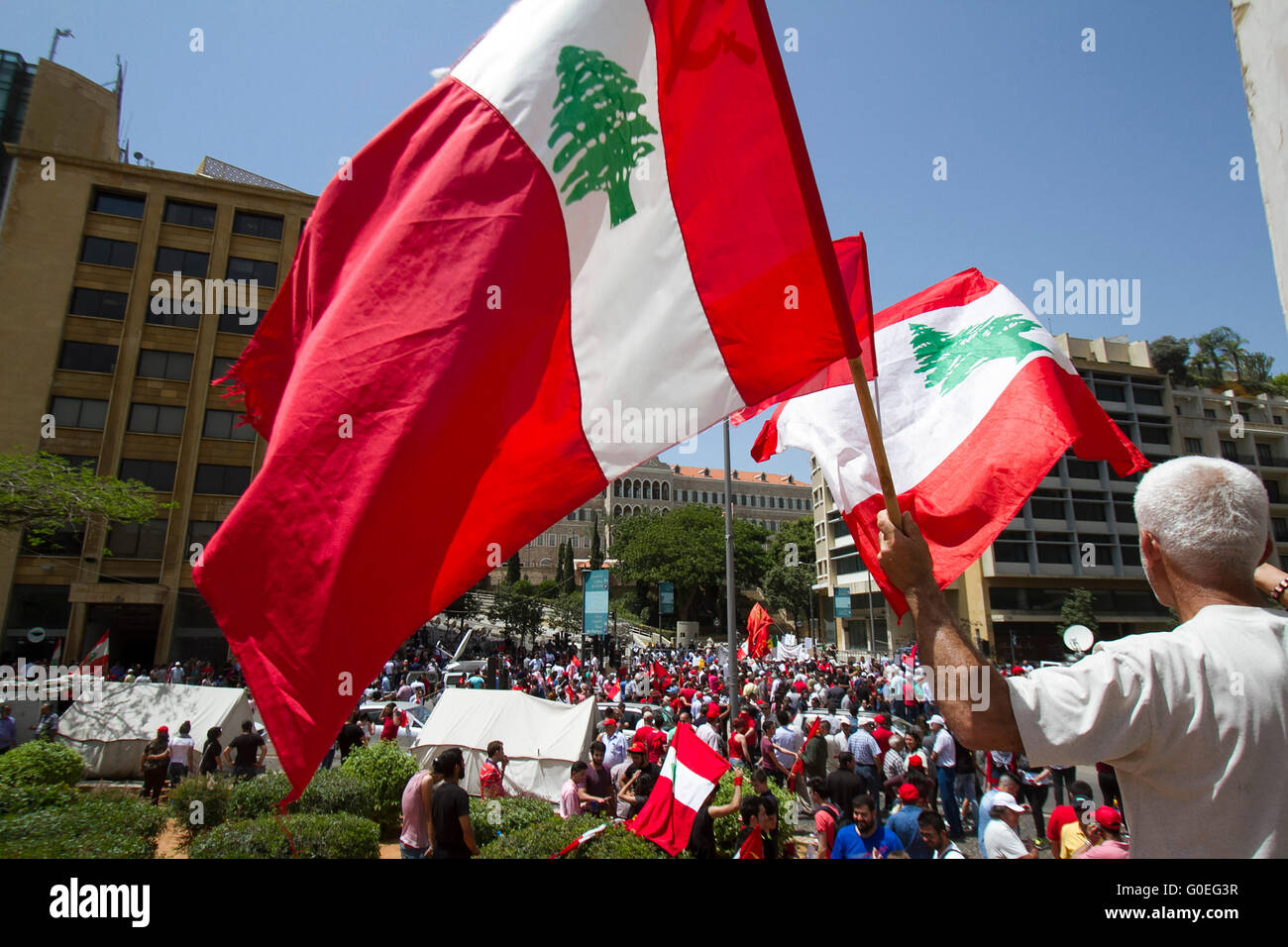 Members of the Lebanese Communist party and trade unionists gather in ...