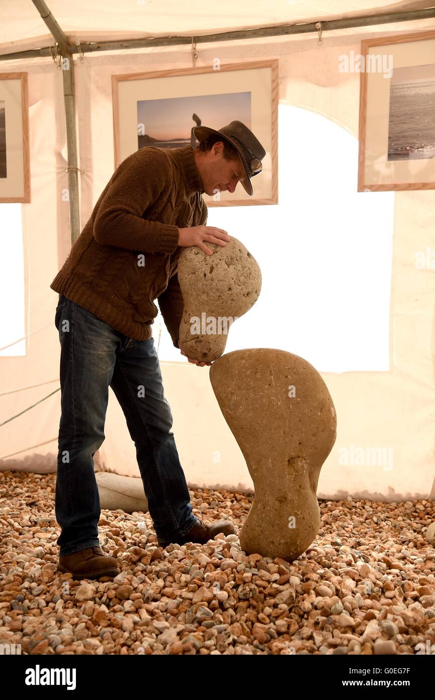 "Lyme Regis Fossil Festival", stone balancer Adrian Gray, Dorset ...