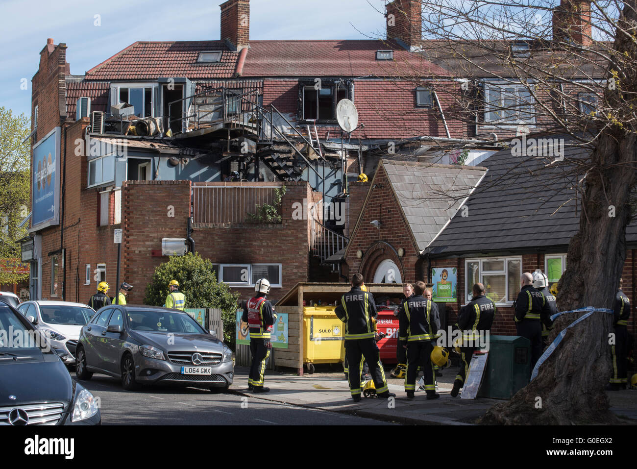 Ealing, London, UK. 1st May 2016. Exterior view of damage caused when a ...