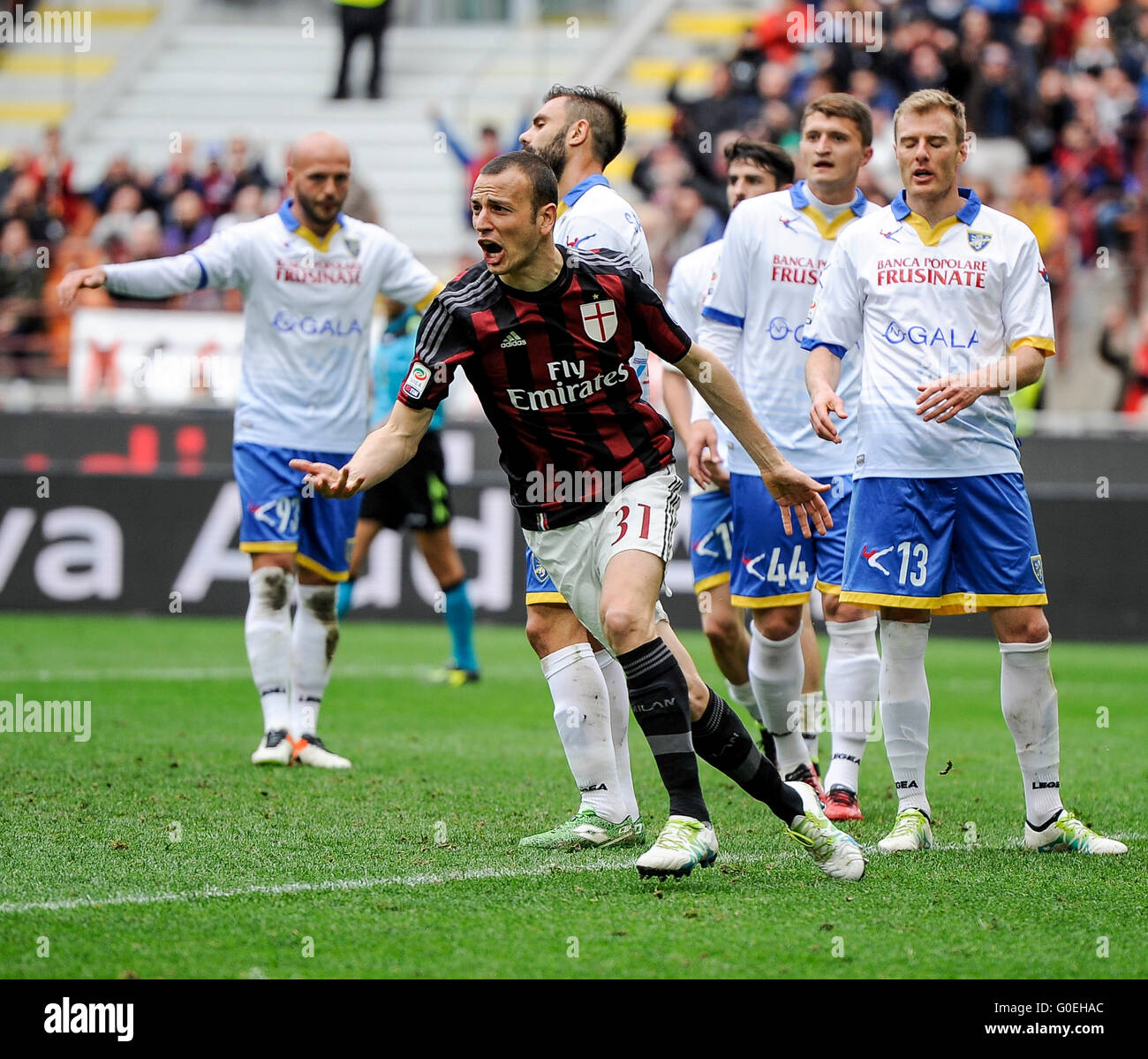 Milan, Italy. 1 may, 2016: Luca Antonelli celebrates after scoring ...