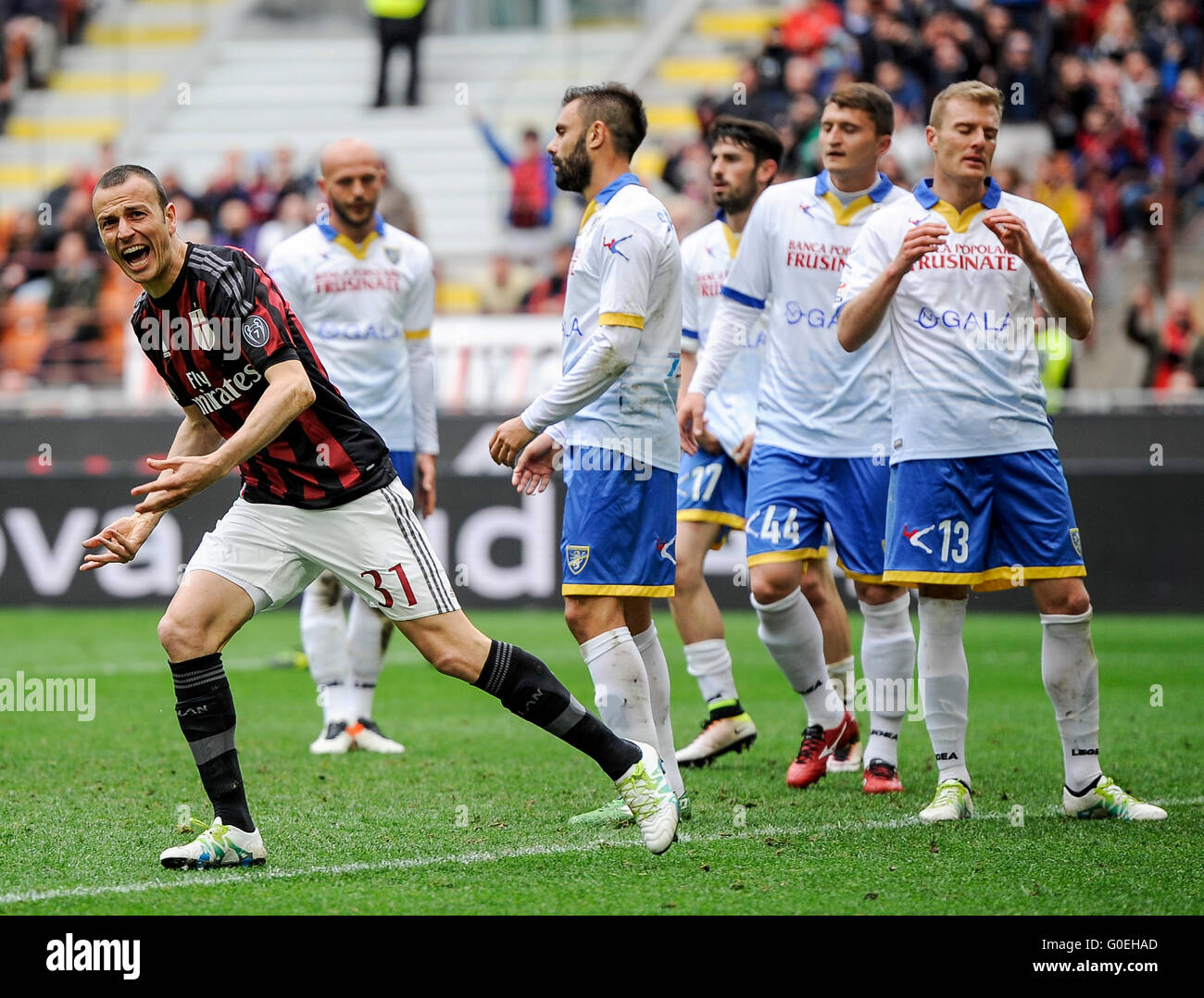 Milan, Italy. 1 may, 2016: Luca Antonelli celebrates after scoring ...