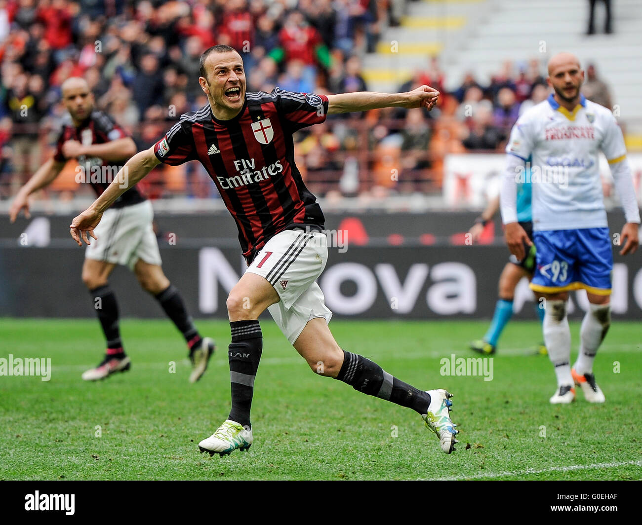 Milan, Italy. 1 may, 2016: Luca Antonelli celebrates after scoring ...