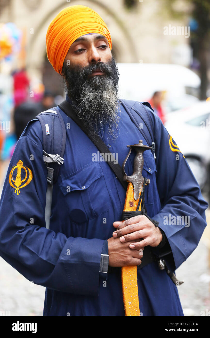 Manchester, UK. 01st May, 2016. A traditionally dressed Sikh swords man ...