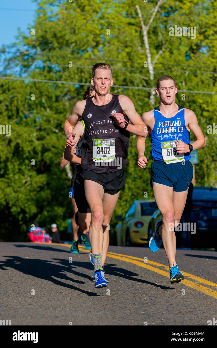 Eugene, OR, USA. 1st May, 2016. Scott Olberding (left) and Andrew ...