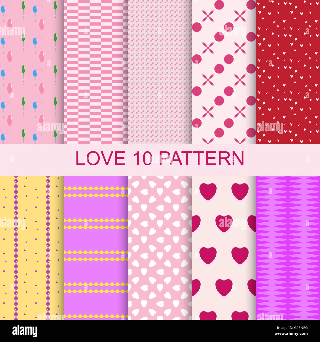 Set 10 patterns romantic love seamless Stock Photo - Alamy