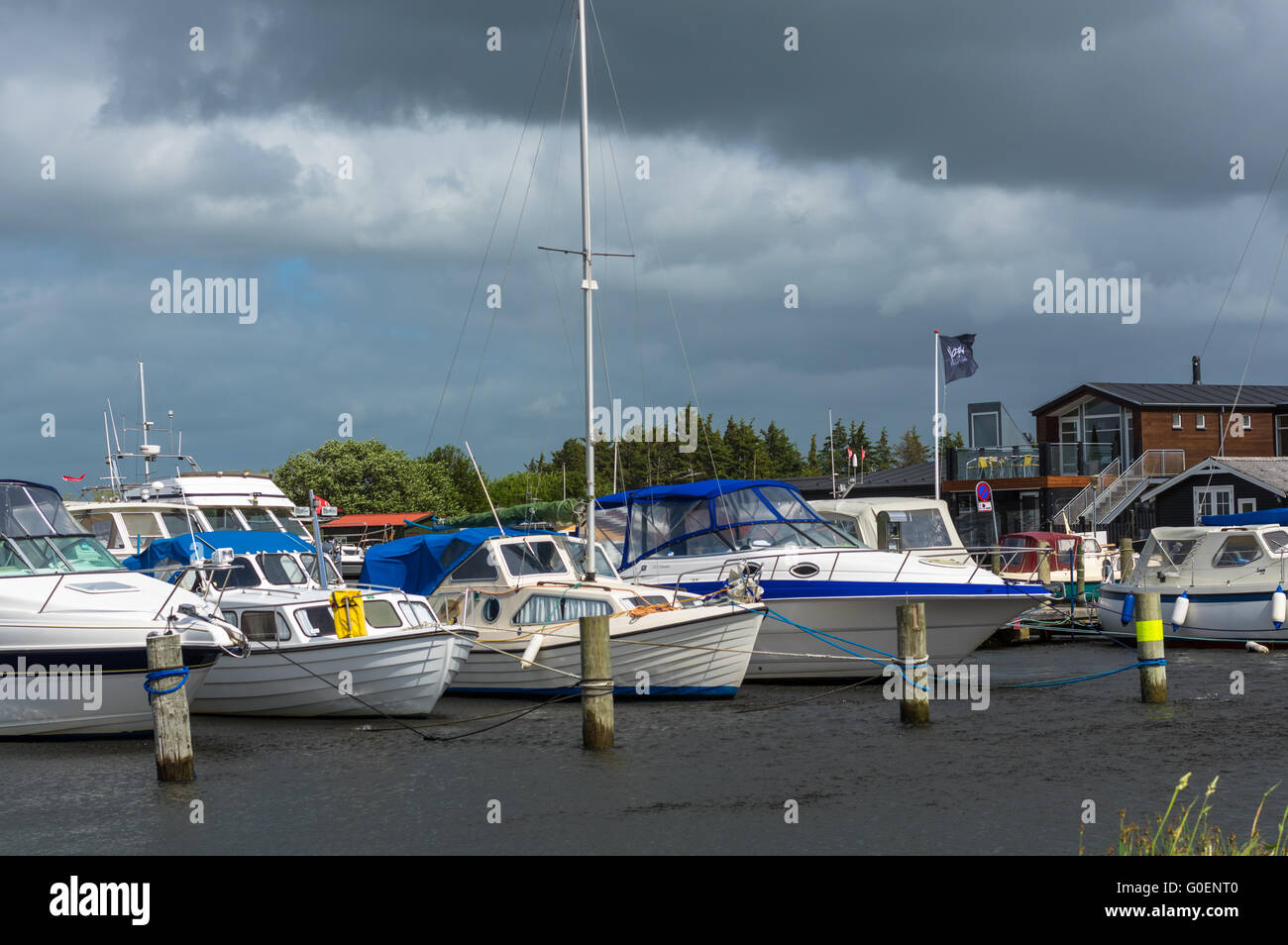 Haven with boat Stock Photo - Alamy