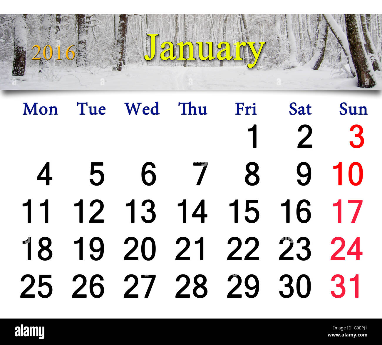 January 2016 calendar hi-res stock photography and images - Alamy