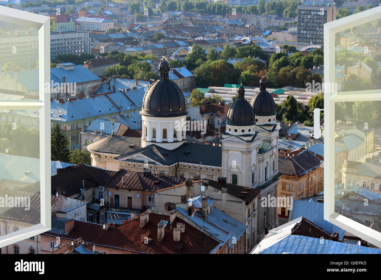 opened window with view of the roofs of city Stock Photo - Alamy
