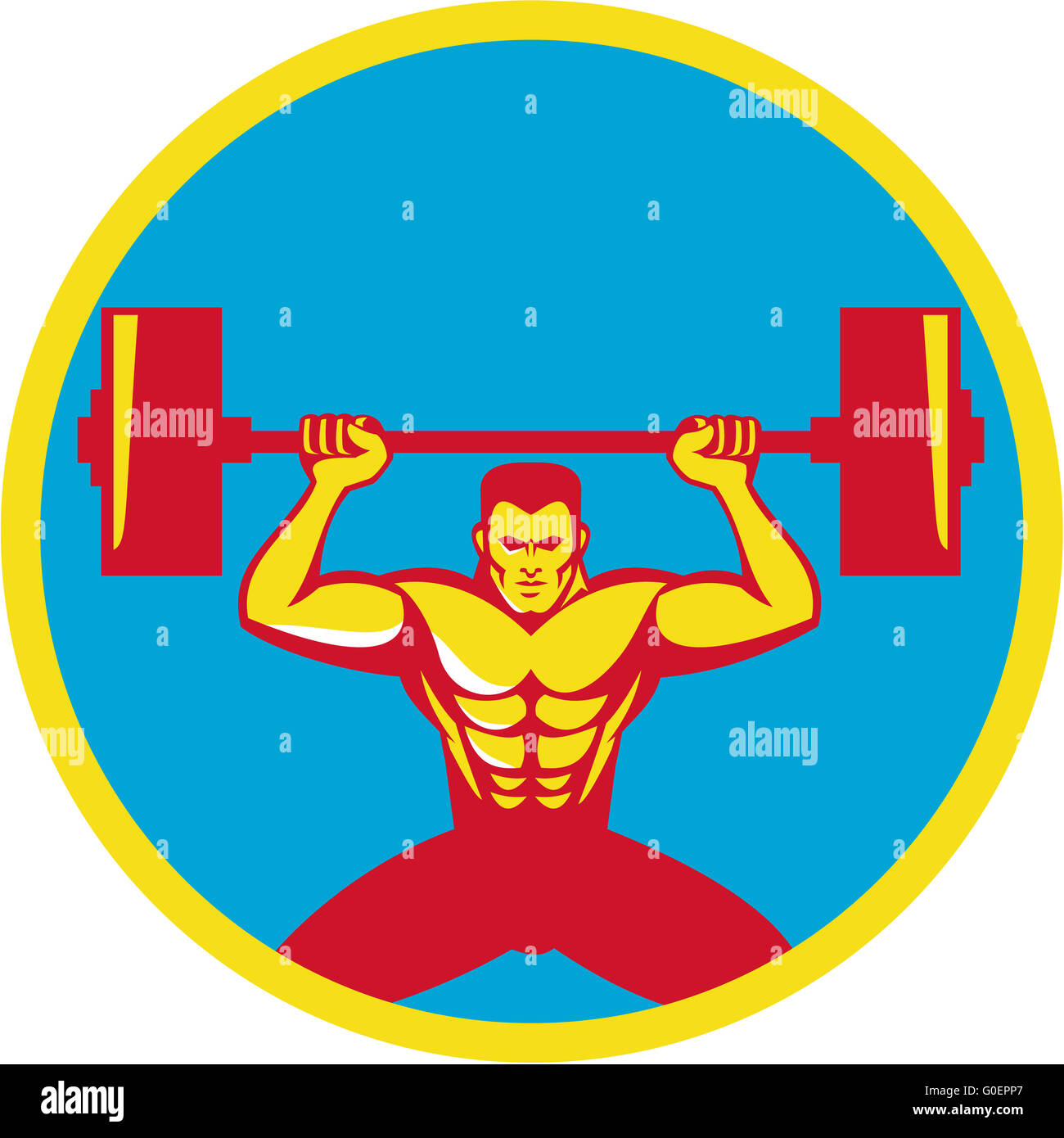 Weightlifter Lifting Weights Front Circle Retro Stock Photo - Alamy
