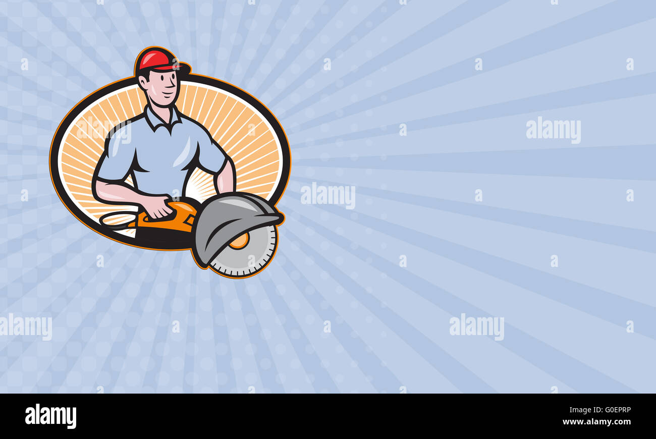 Business card Construction Worker Concrete Saw Consaw Cartoon Stock ...