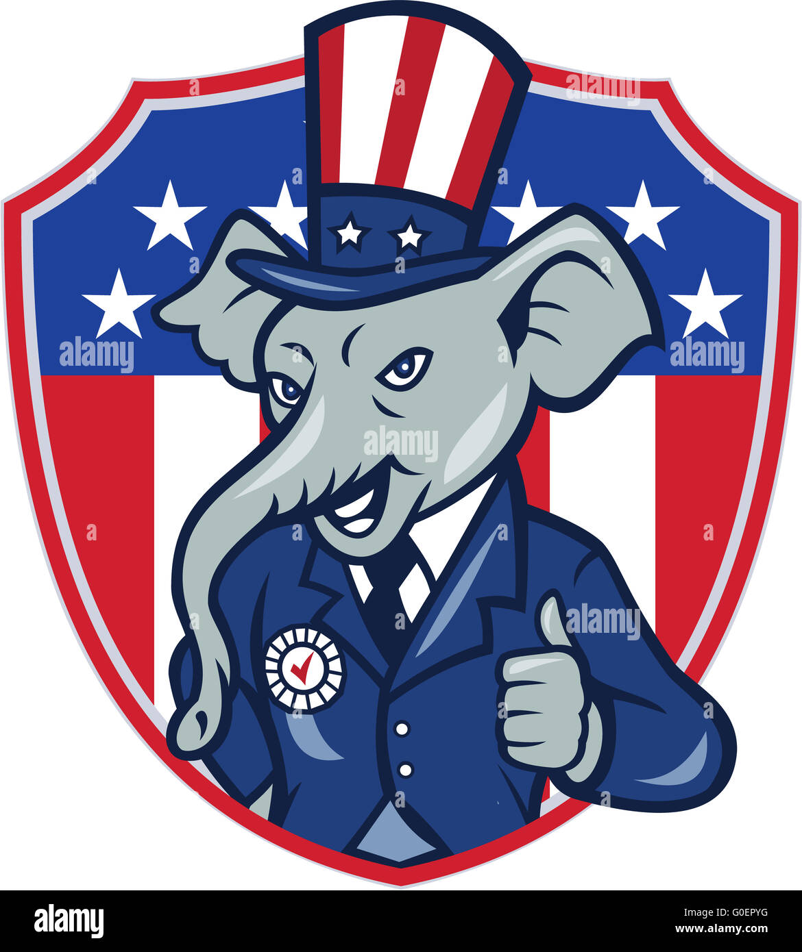 Republican Elephant Mascot Thumbs Up USA Flag Cartoon Stock Photo - Alamy