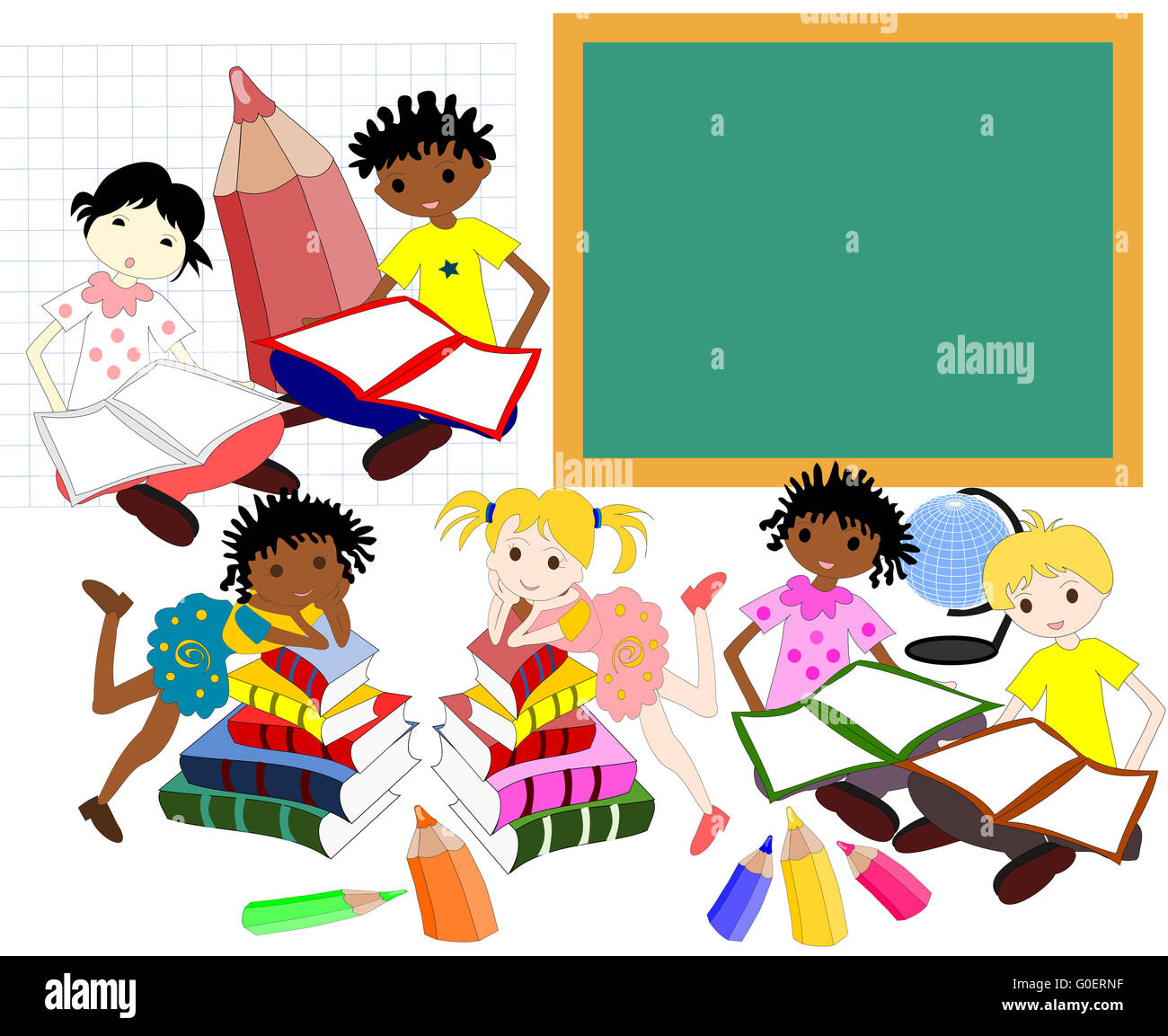 Children different races reading book hi-res stock photography and ...