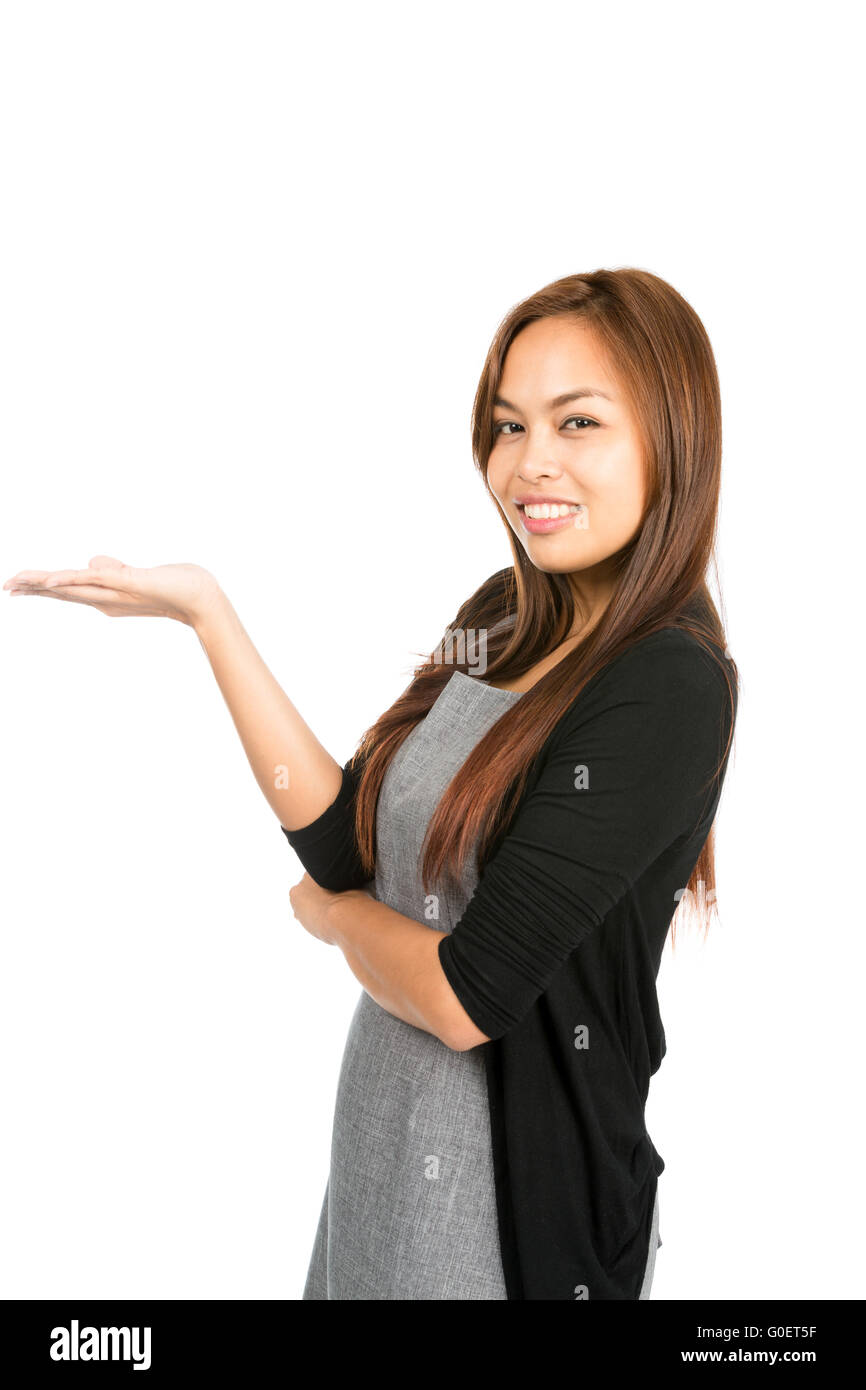 Hand Flat Asian Woman Displaying Looking At Half Stock Photo - Alamy
