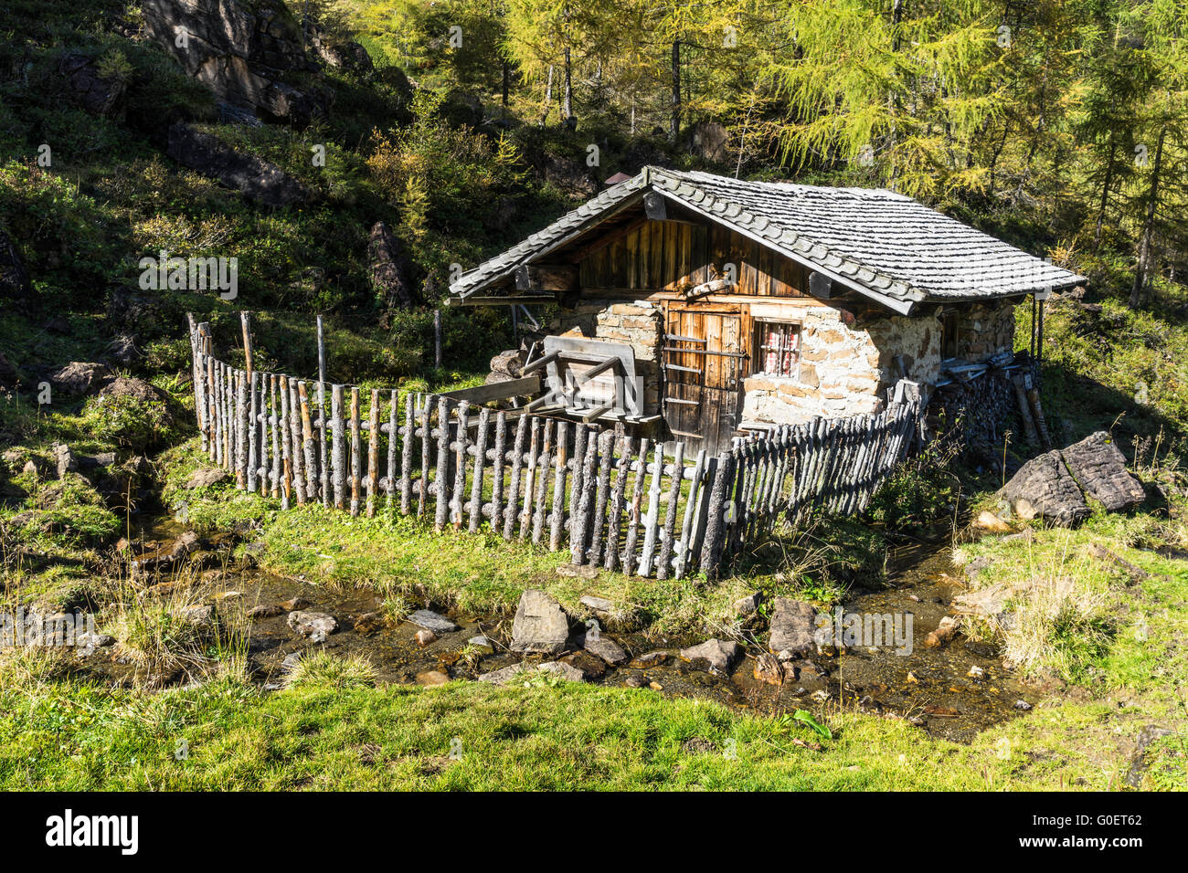 Rustic mountain hut Stock Photo - Alamy