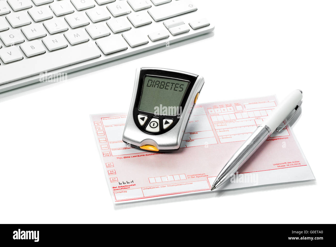 Glucose meter and recipe on the doctors desk Stock Photo - Alamy