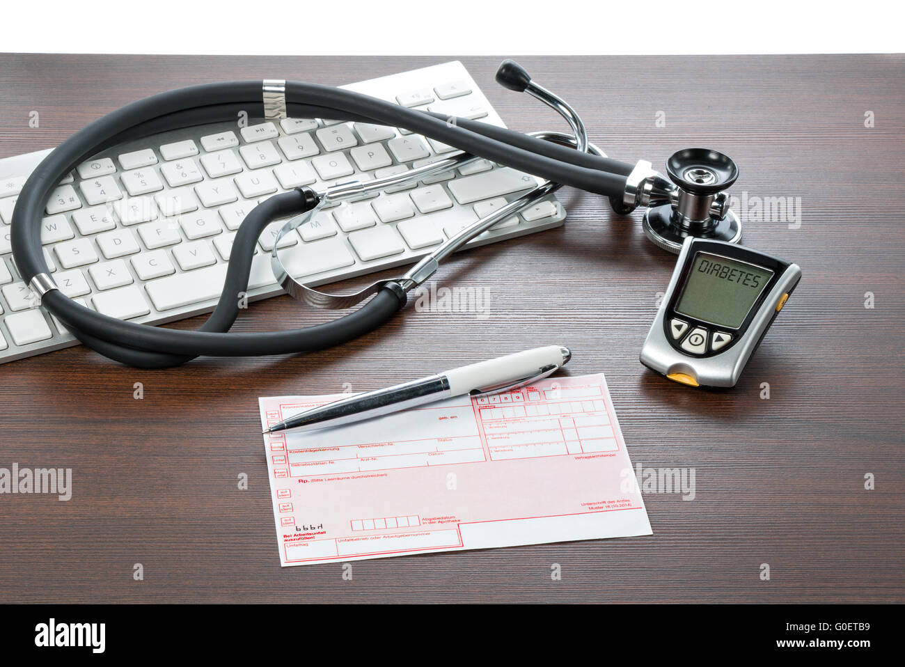 Glucose meter and recipe on the doctors desk Stock Photo - Alamy