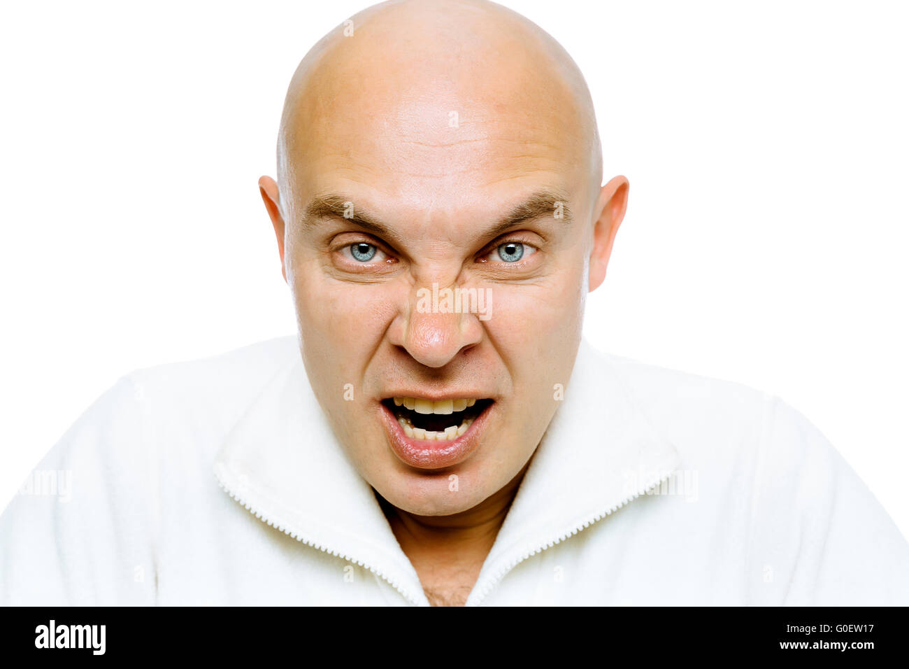 man screams into the camera. Close-up. Isolated on white Stock Photo ...