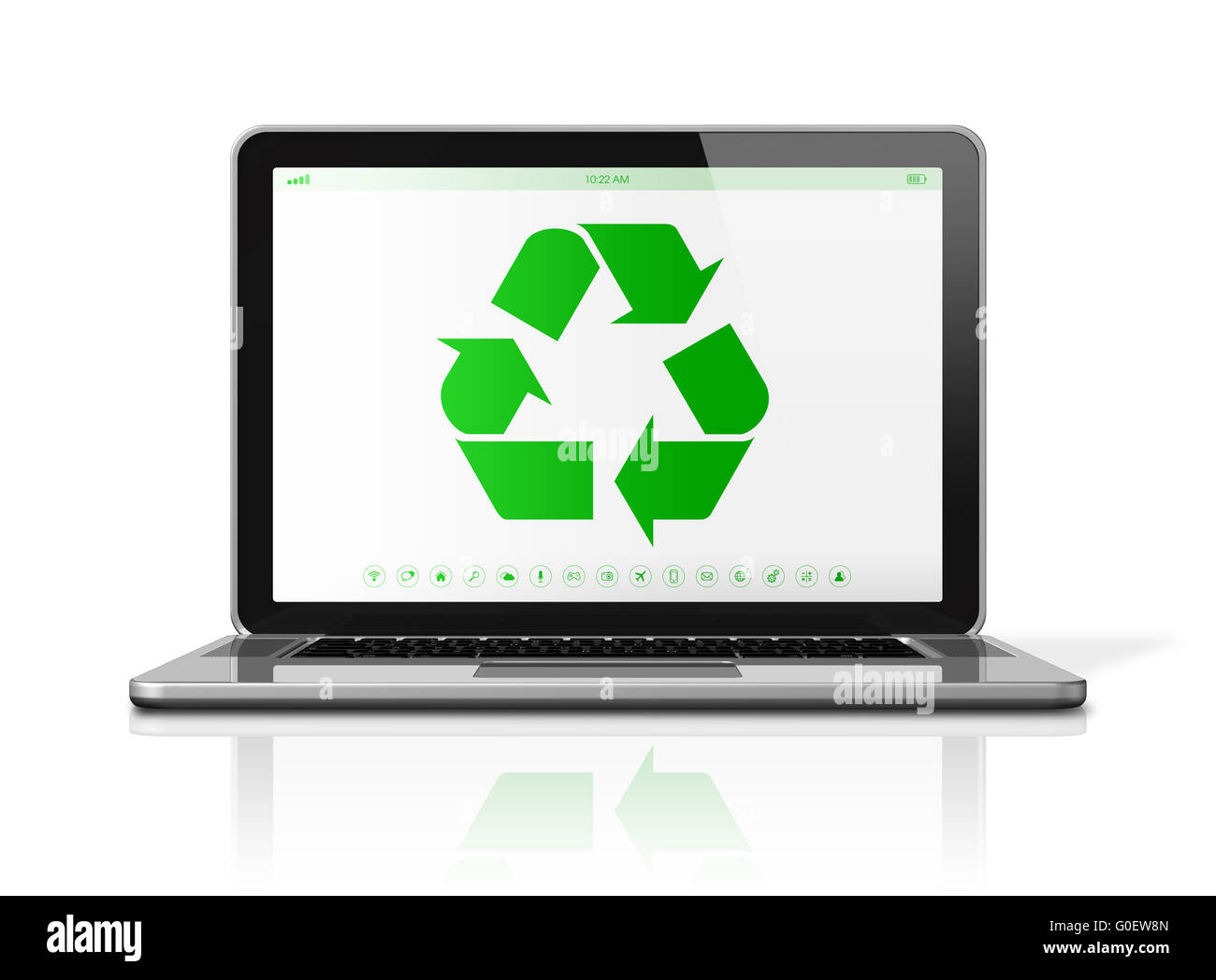 Laptop computer with a recycling symbol on screen. environmental ...