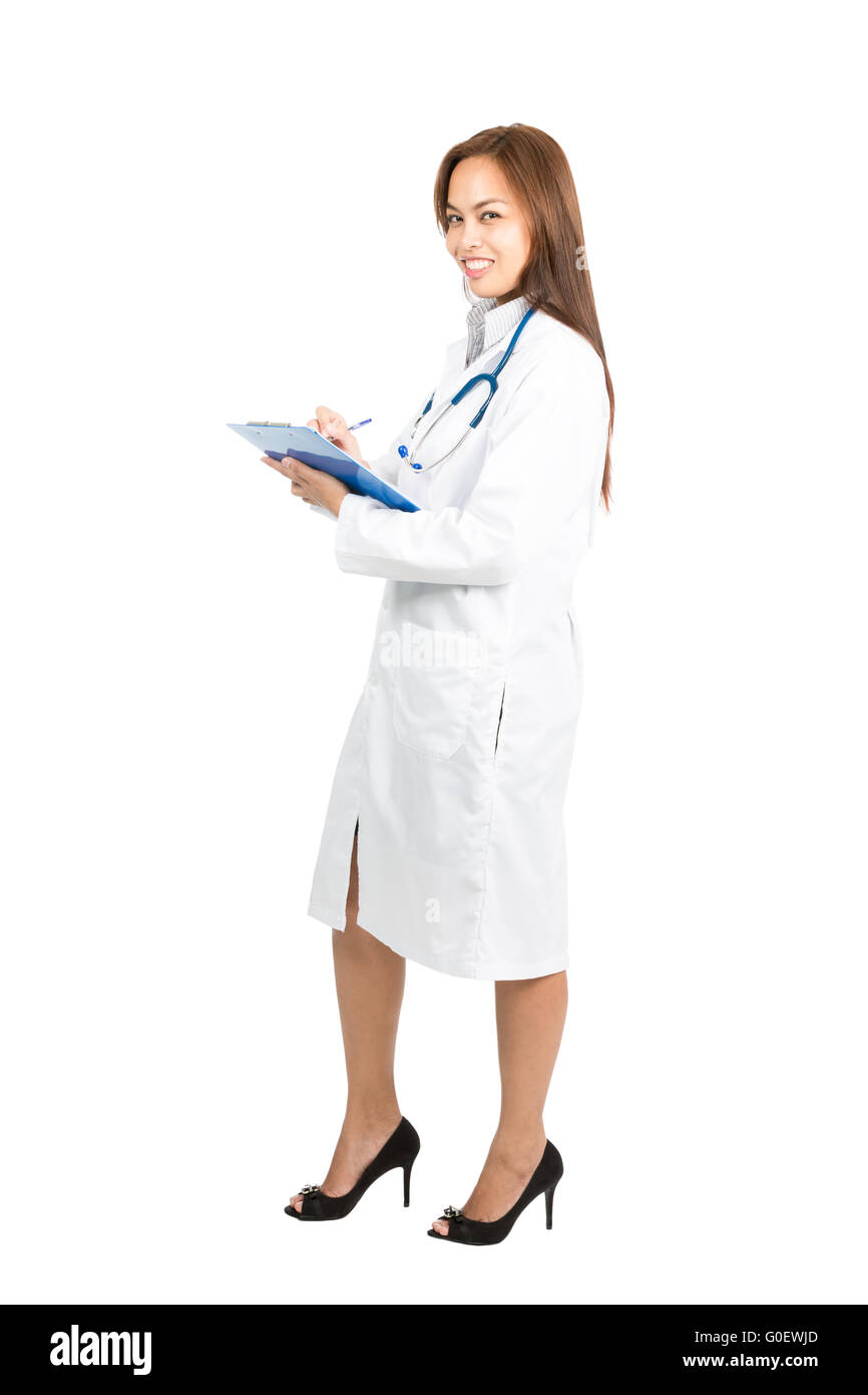 Female Asian Doctor Smiling Writing Side At Full Stock Photo - Alamy