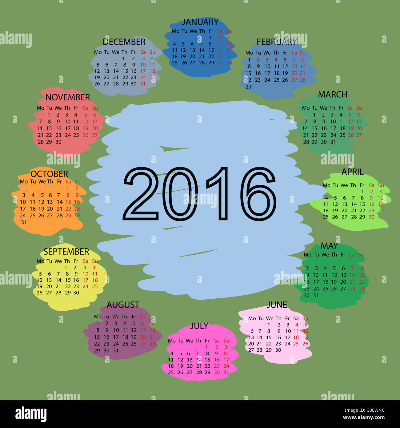 Palette of colors simple 2016 year vector calendar Stock Photo - Alamy