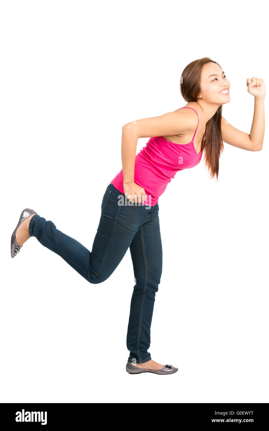 Young woman running away profile hi-res stock photography and images ...