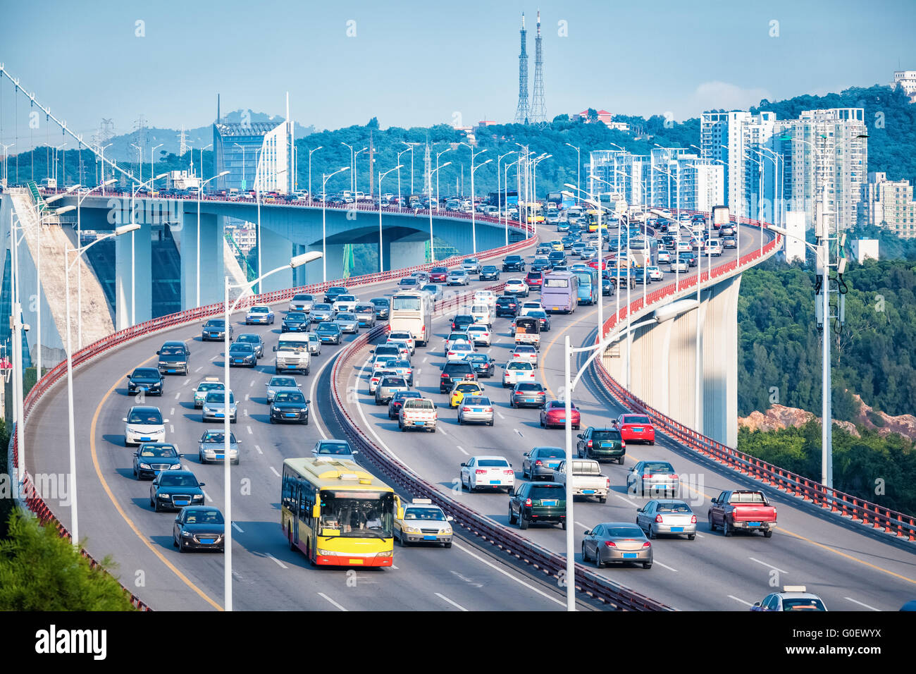 heavy traffic in bridge closeup Stock Photo - Alamy