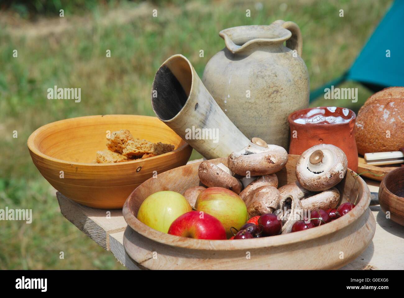 medieval food with mushrooms Stock Photo - Alamy
