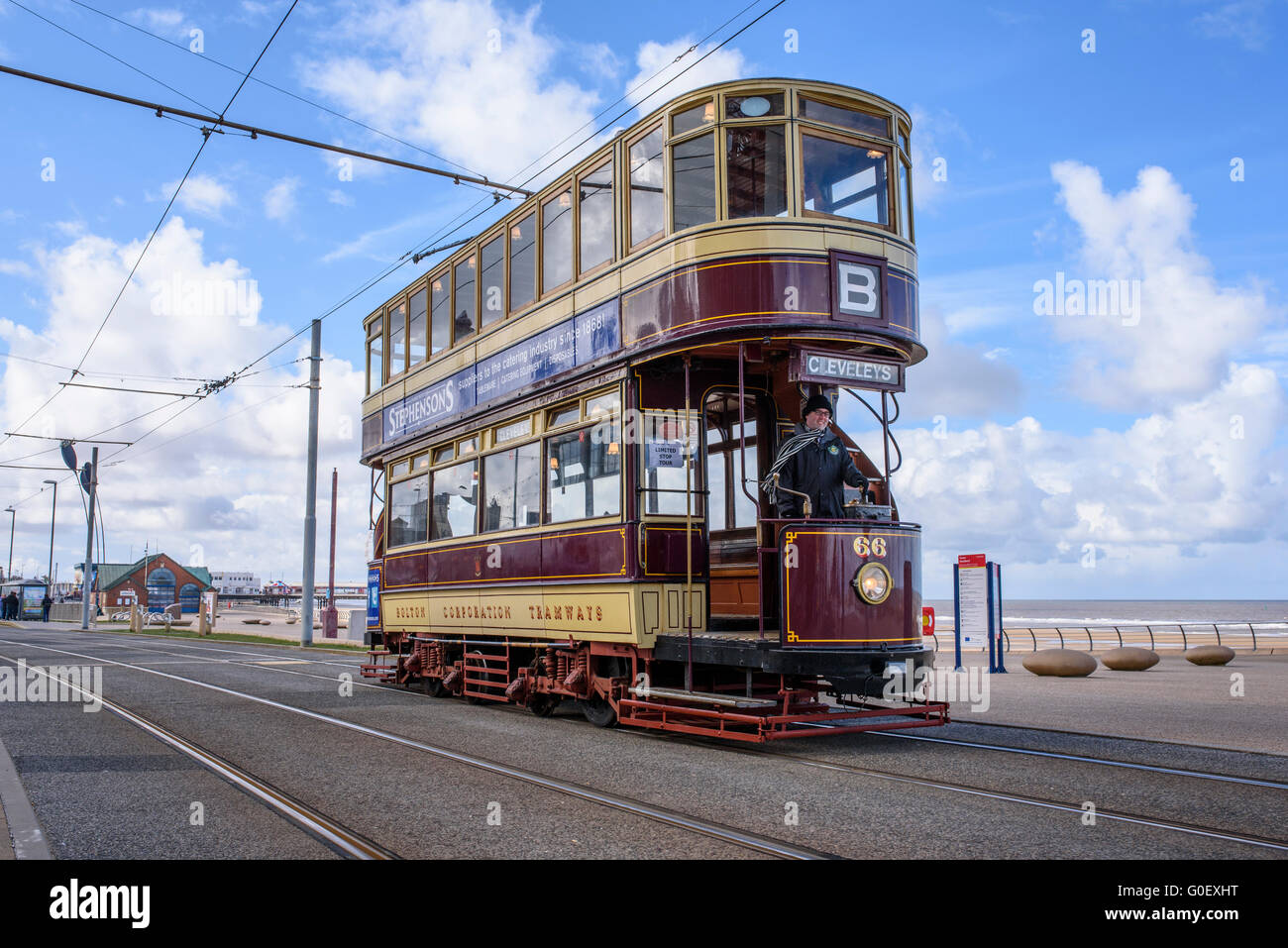 The Bolton 66 vintage tram travels along the seafront promenade in ...